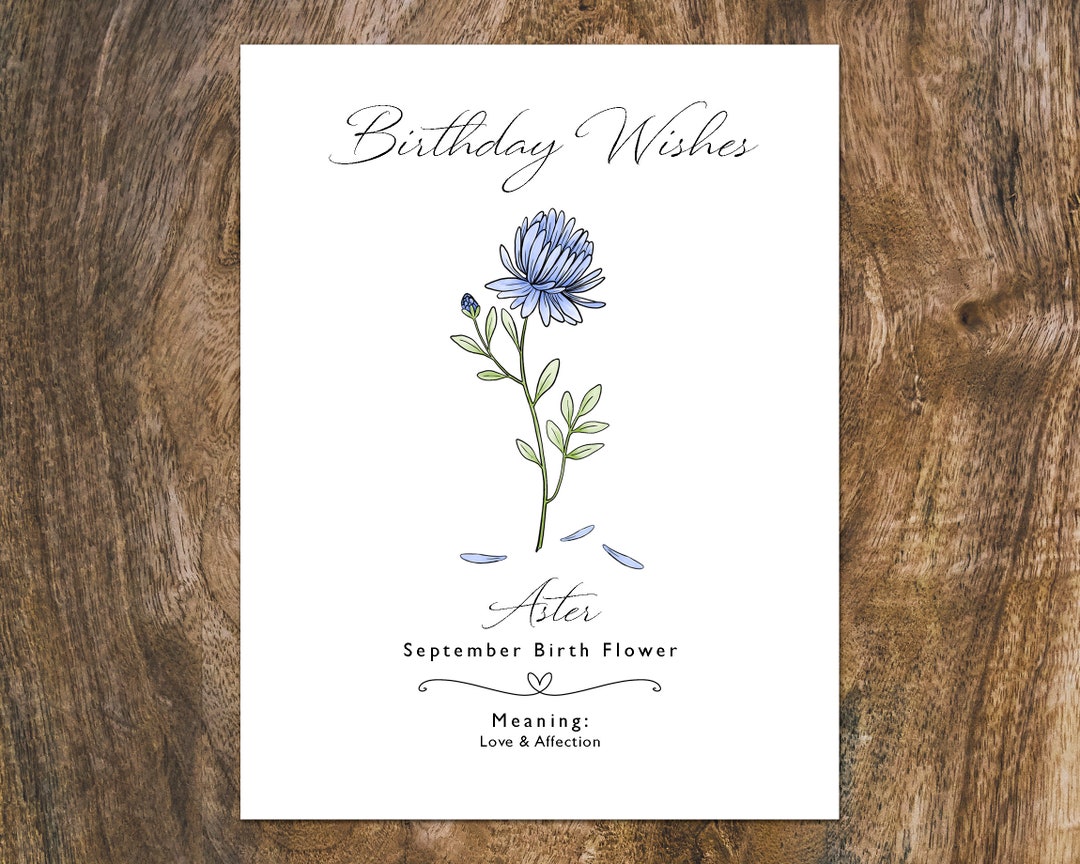 September Birth Flower Printable Card, Birth Month Birthday Card ...