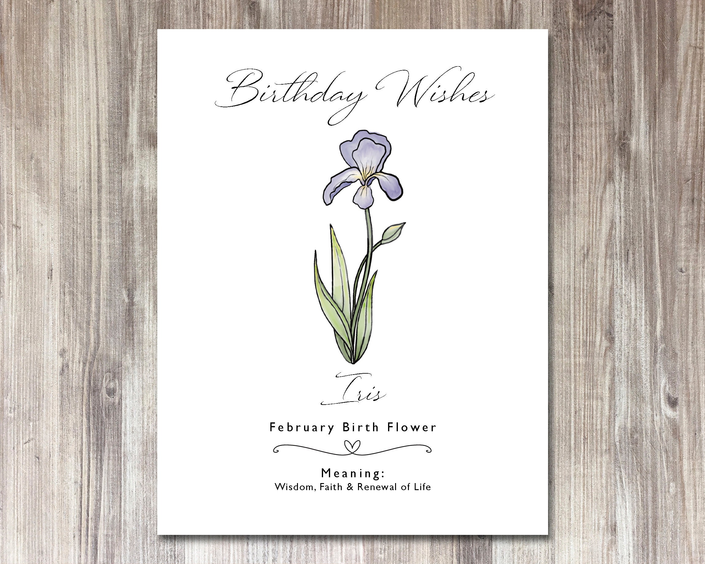 February Birth Flower Printable Card, Birth Month Card Instant Download ...