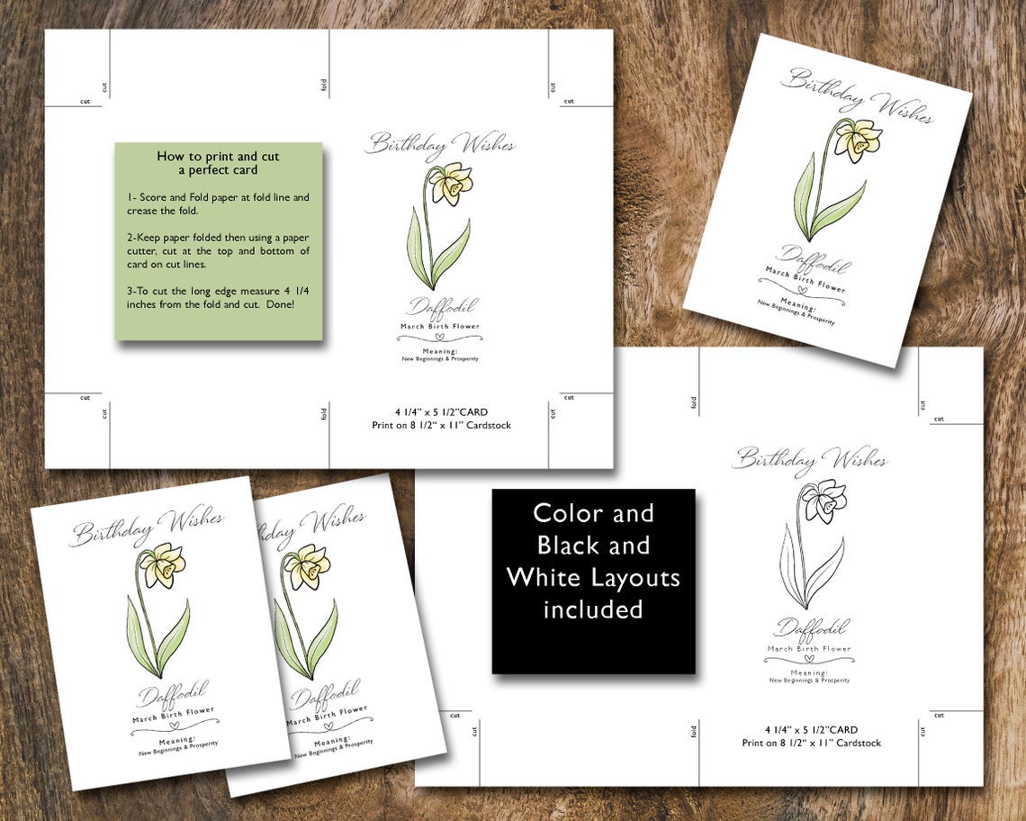 March Birth Flower Printable Card, Birth Month Card Birthday Card ...