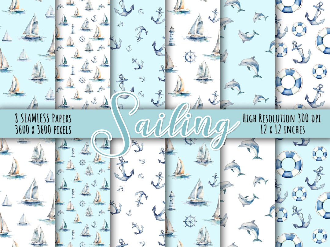 Sailing Digital Paper, Printable Scrapbook Paper, Seamless Digital ...