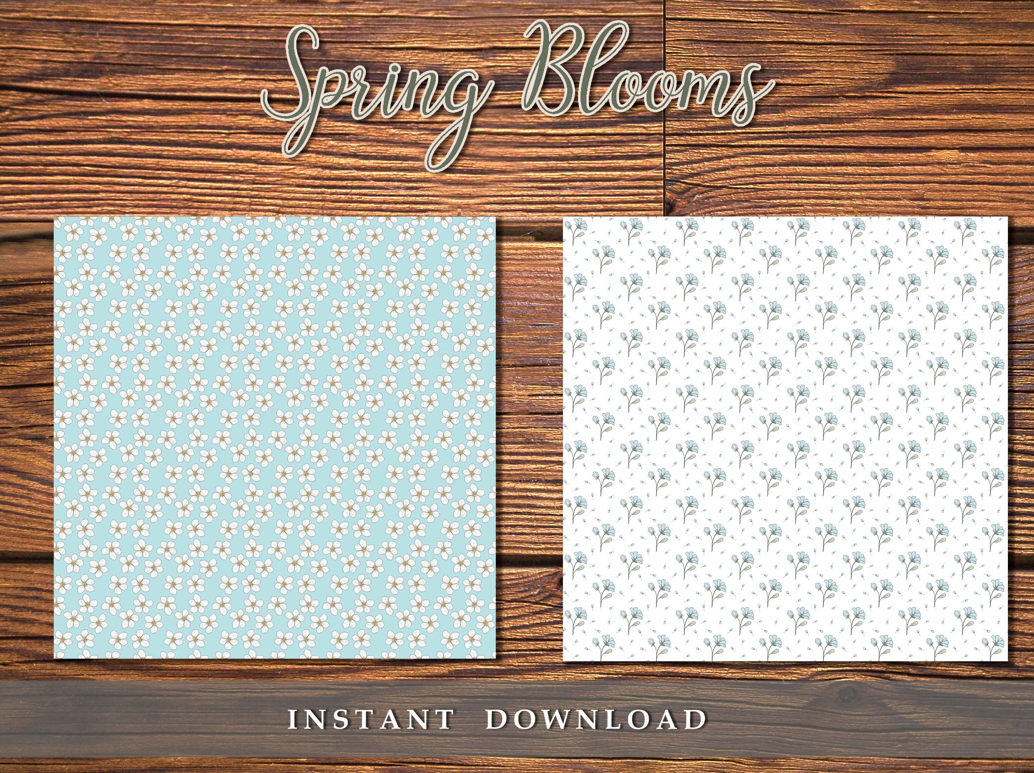 Blue Floral Printable Paper, Digital Scrapbook Paper Pack, Seamless ...