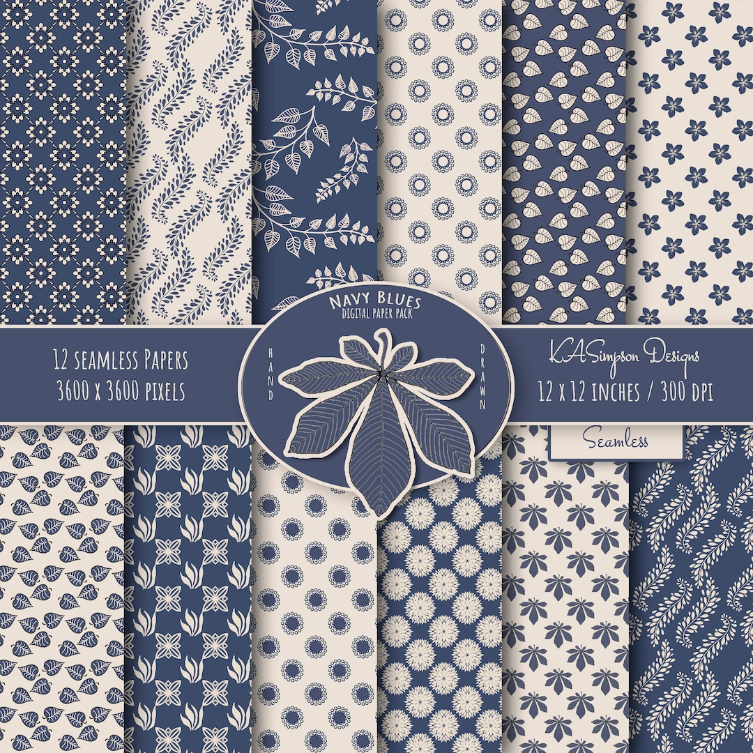 Navy Blue & Ivory Seamless Digital Paper Pack - Printable Scrapbook ...