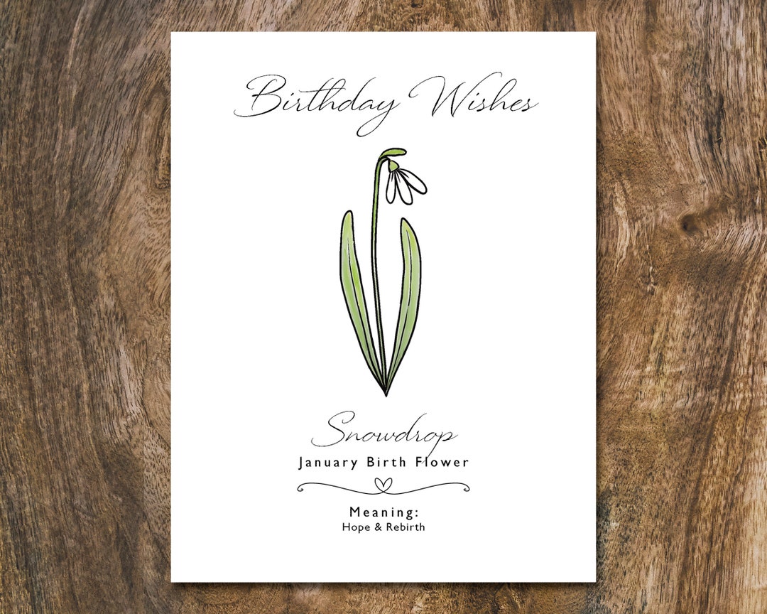 January Birth Flower Printable Card, Birth Month Birthday Card, Instant ...