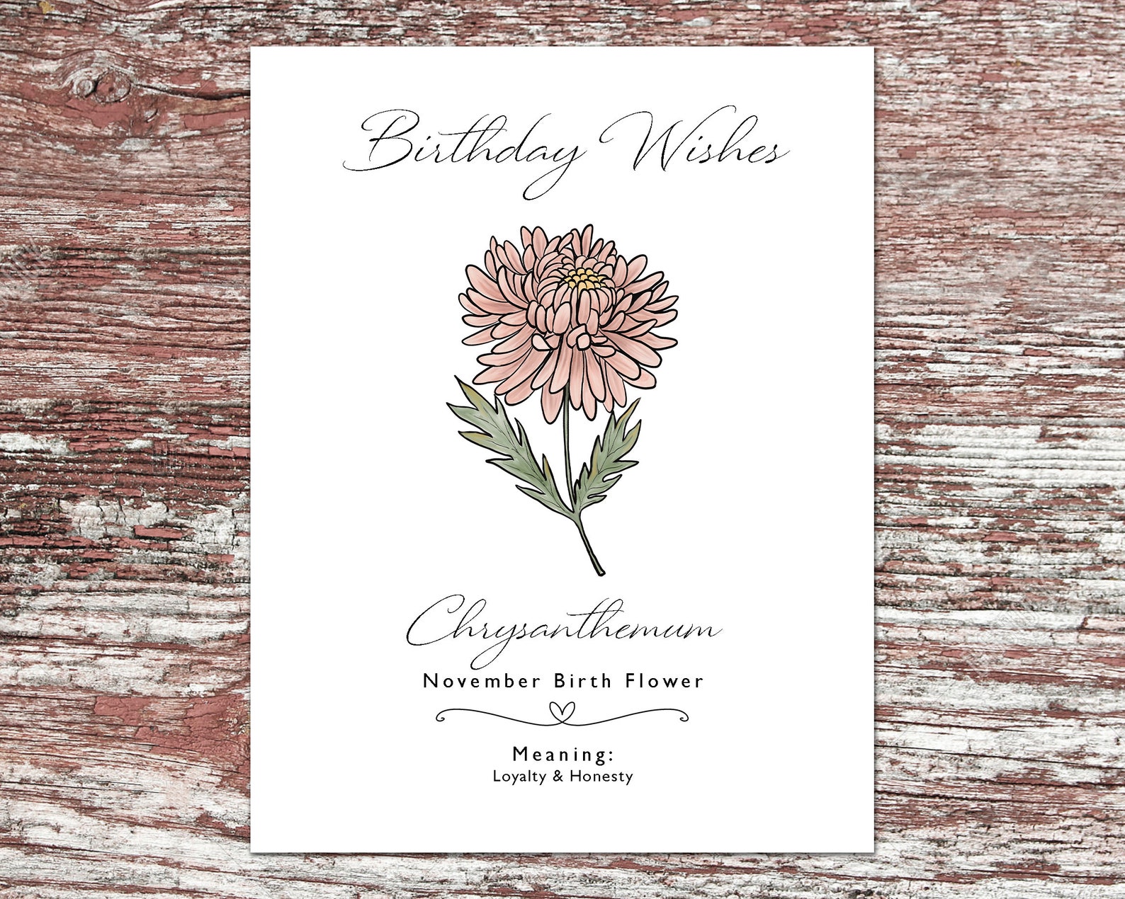 November Birth Flower Printable Card, Birth Month Birthday Card ...