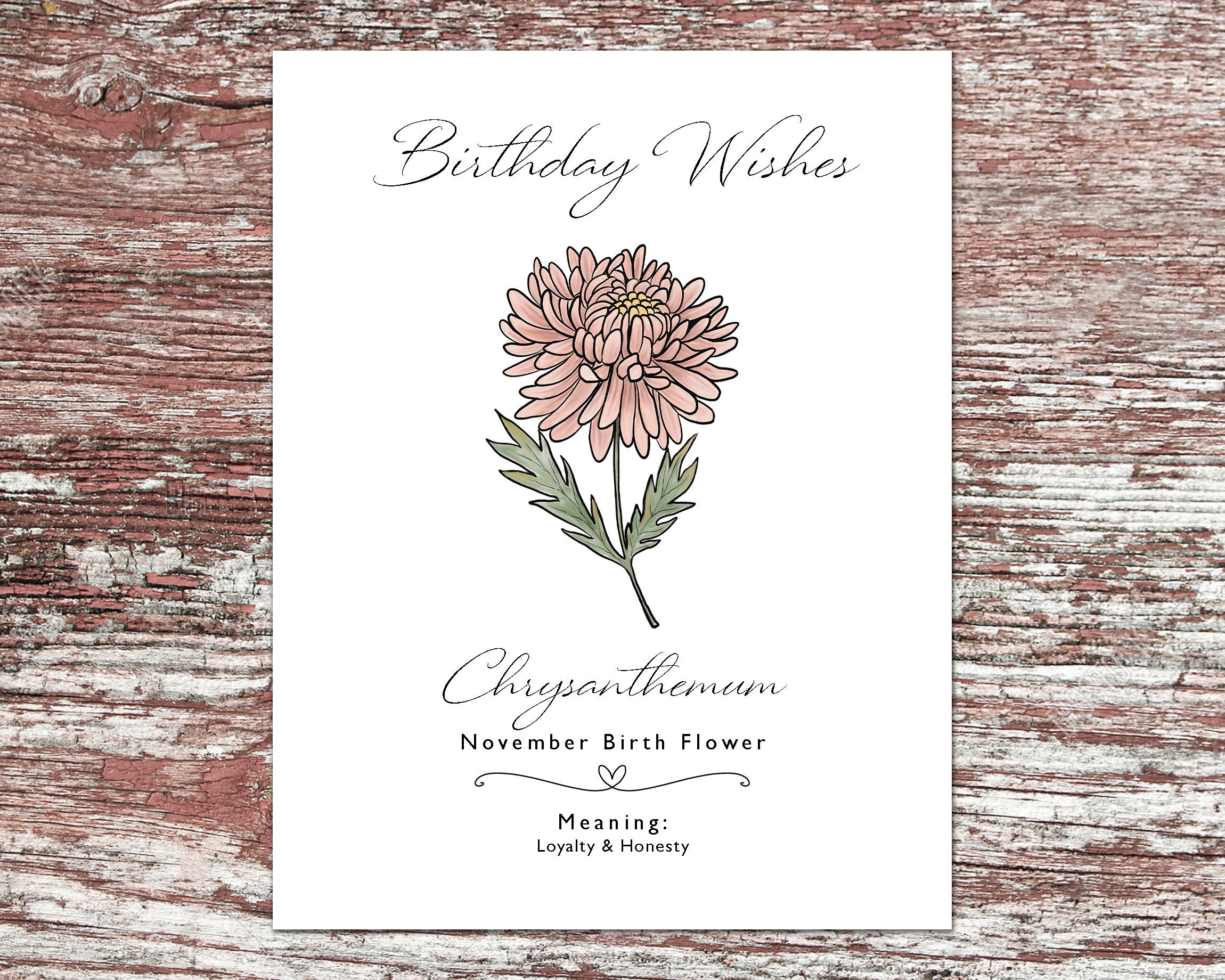 November Birth Flower Printable Card, Birth Month Birthday Card ...