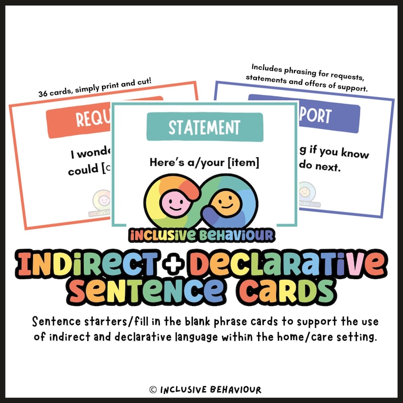 Indirect + Declarative Language Printable Sentence Cards; Therapy Tool ...