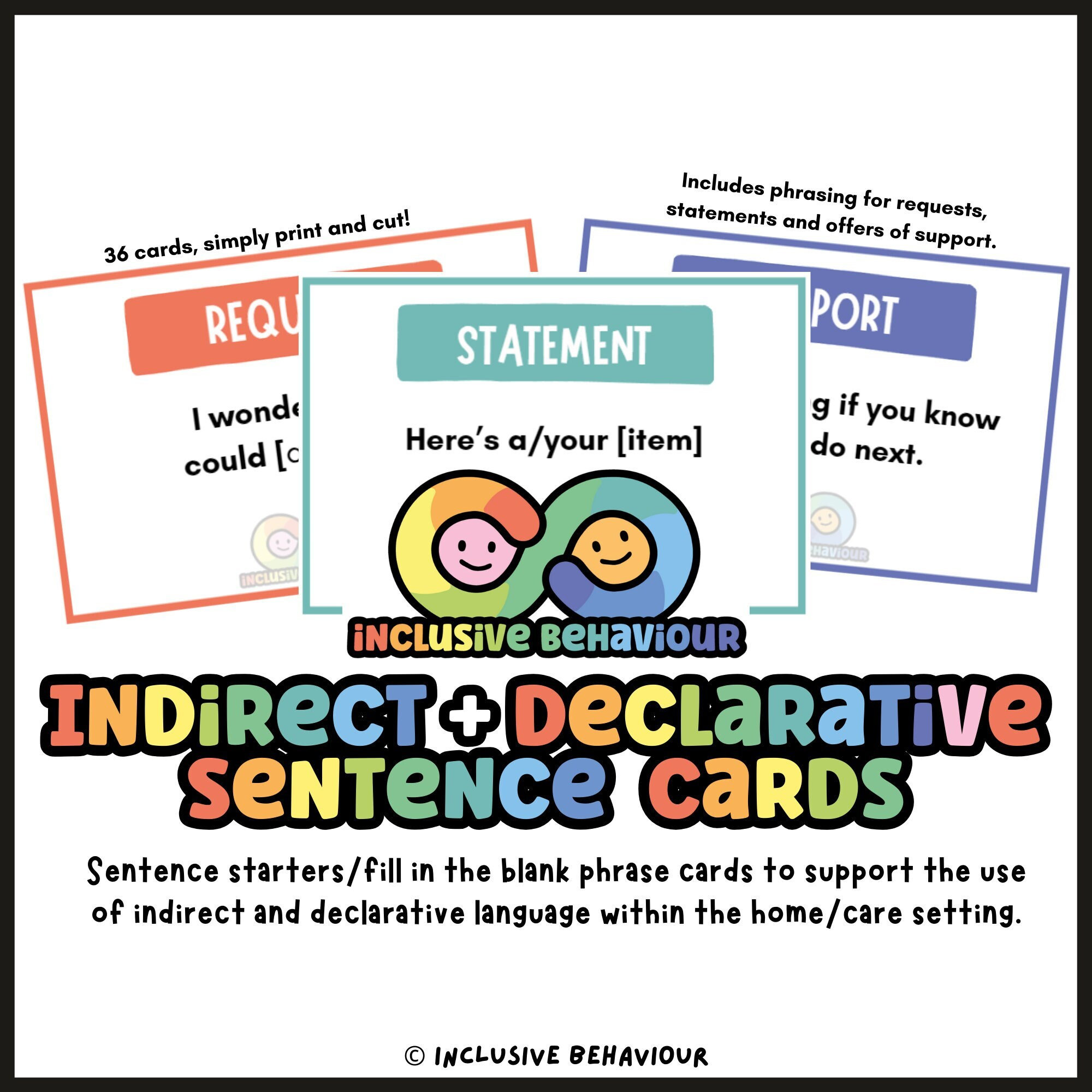 Indirect + Declarative Language Printable Sentence Cards; Therapy Tool ...