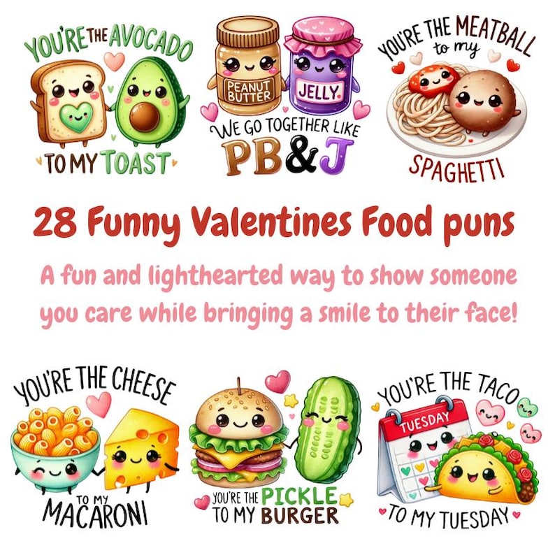 Valentine’s Food Puns Collection – Instant Download! Food-themed Puns ...