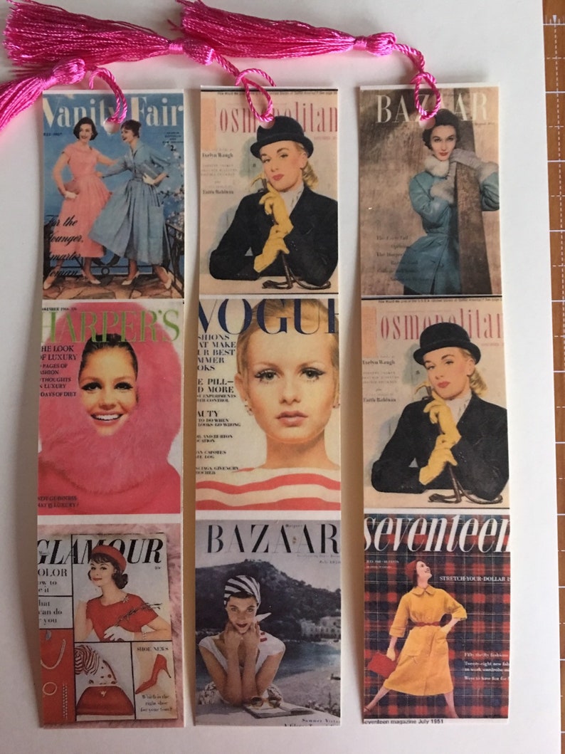 Retro Fashion Magazine- Collage-- Set of 3-- Laminated Bookmarks - Etsy