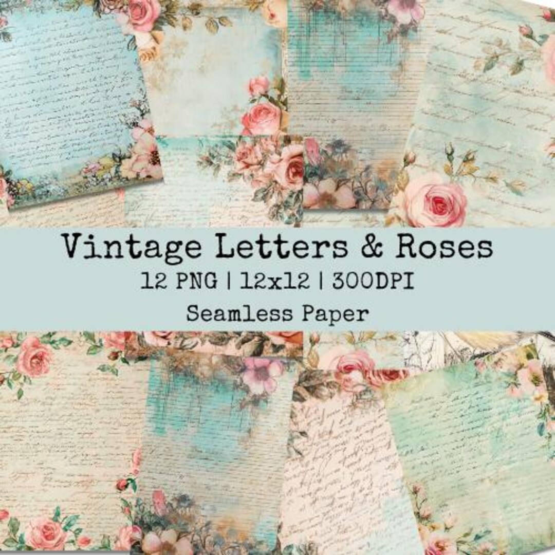 Vintage Roses & Letter Writting Seamless Junk Journal Floral Collage ...