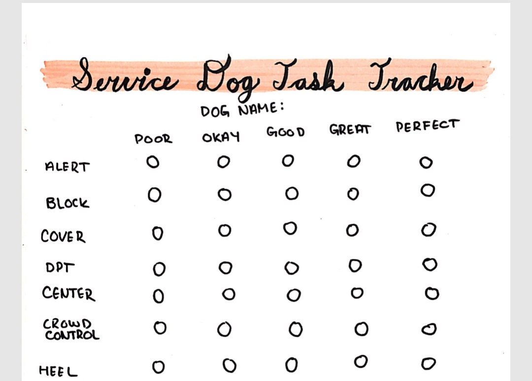 Psychiatric Service Dog Task Tracker | Etsy