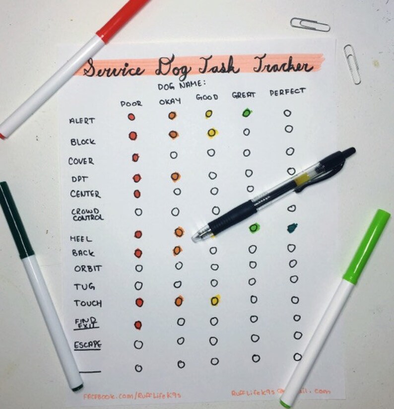 Psychiatric Service Dog Task Tracker - Etsy