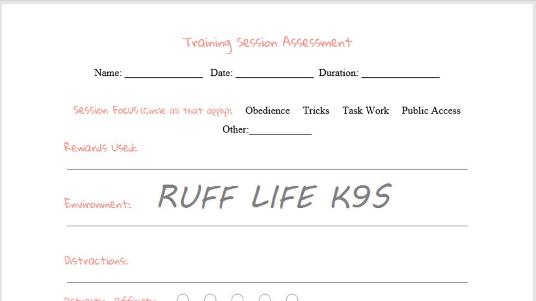 Service Dog Training Session Assessment Form - Etsy