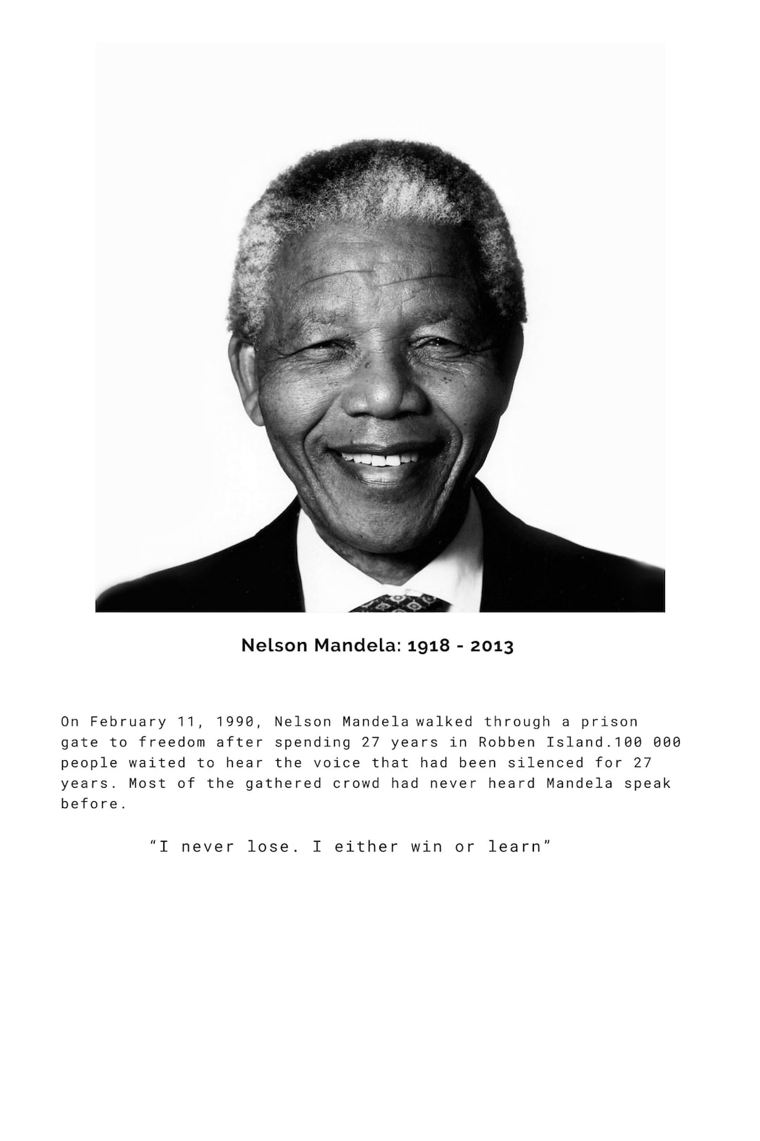 Nelson Mandela Poster, South Africa, Robben Island, History Classroom ...
