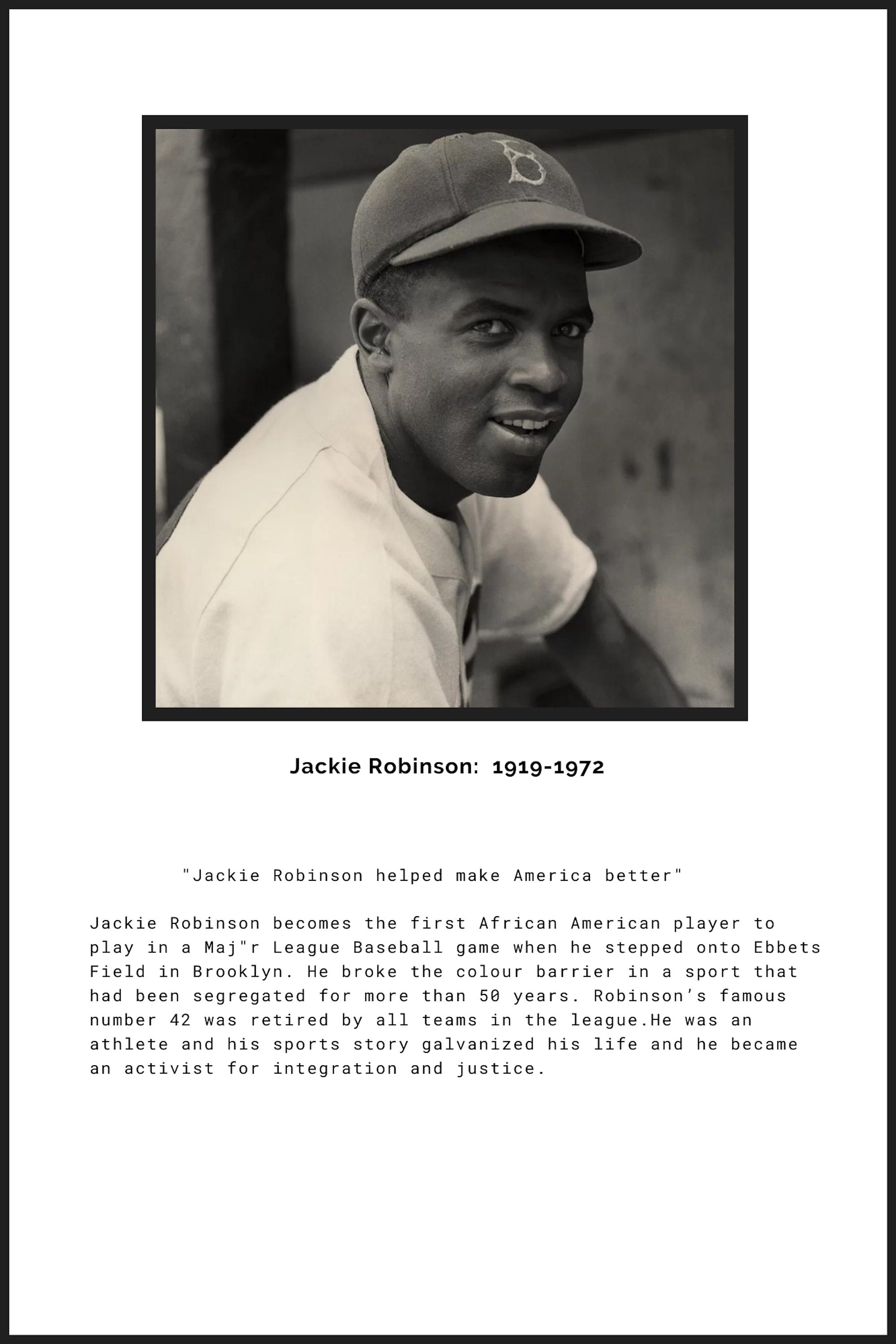 Jackie Robinson Printable Poster, Baseball Coach Gift, History Art ...