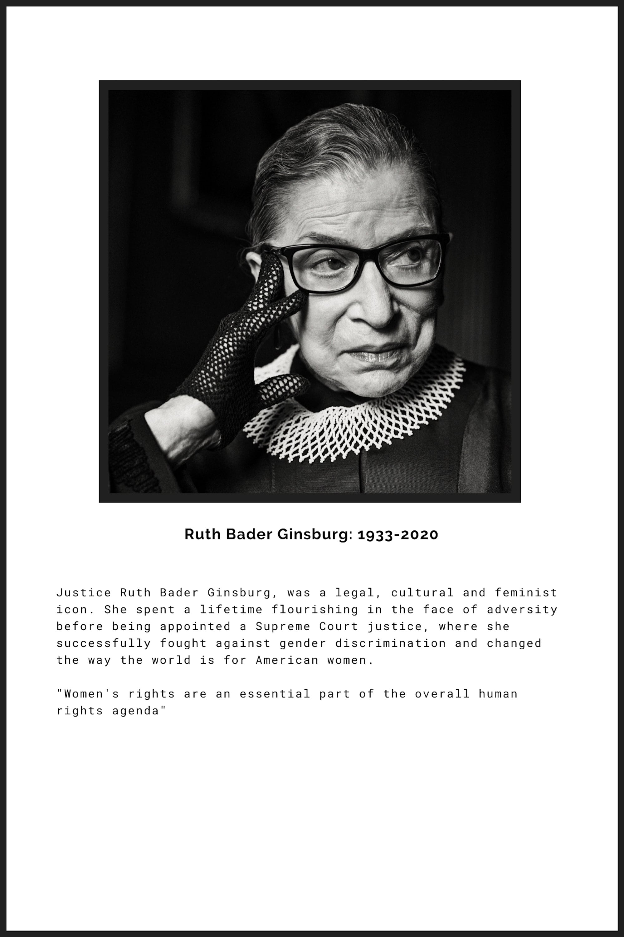 RBG Poster, Ruth Bader Ginsburg Poster, RBG Poster Quote, Female Role ...
