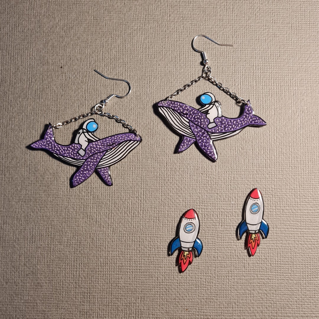 Hand Painted Stained Glass Style Resin Astronaut Riding a Whale With ...