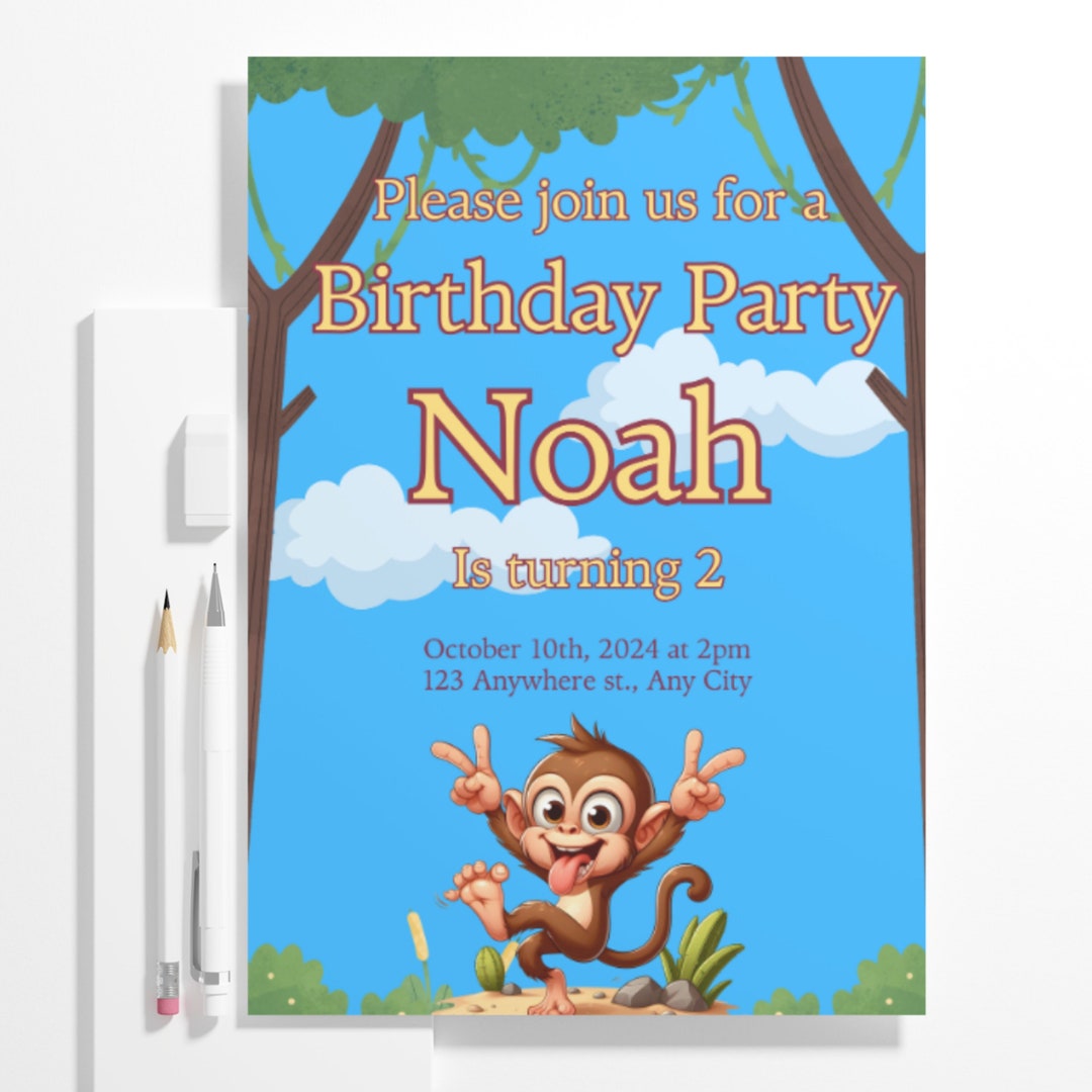 Editable Jungle Theme Birthday Invitation Jungle Theme Birthday Party ...