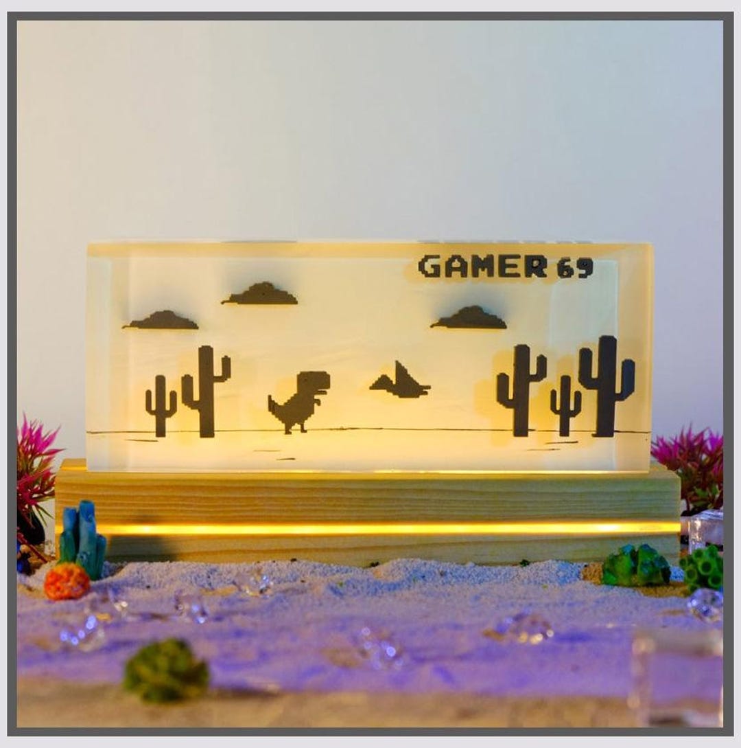 Dino T-rex Resin Lamp, T-rex Dino Run Pixel Handmade Decor Epoxy Lamp ...