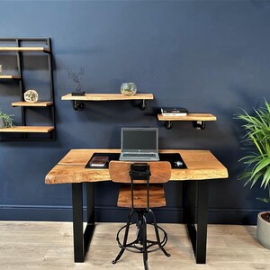 English Pippy Oak Live Edge Resin Infill Executive Desk Industrial ...
