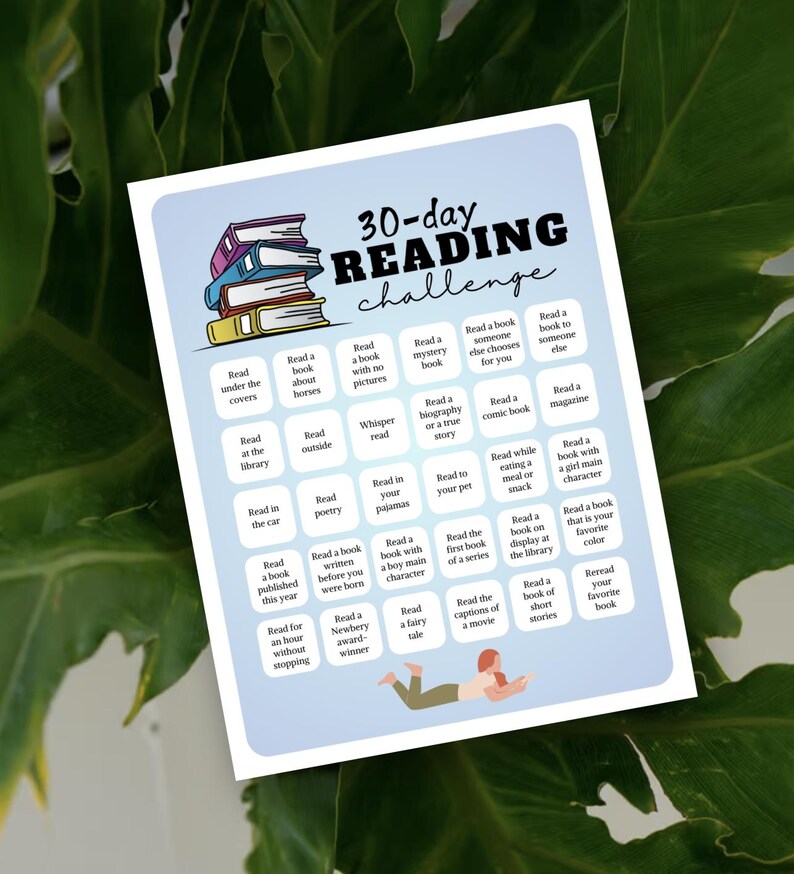 30 Day Reading Challenge Poster Instant Download 8.5x11 Color PNG - Etsy