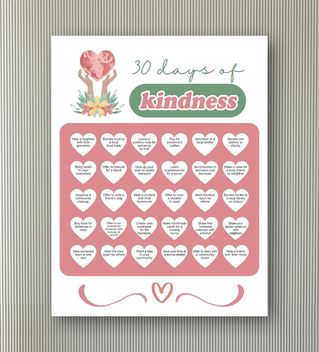 30 Days of Kindness Poster - Instant Download - 8.5"x11" Color PNG - Etsy