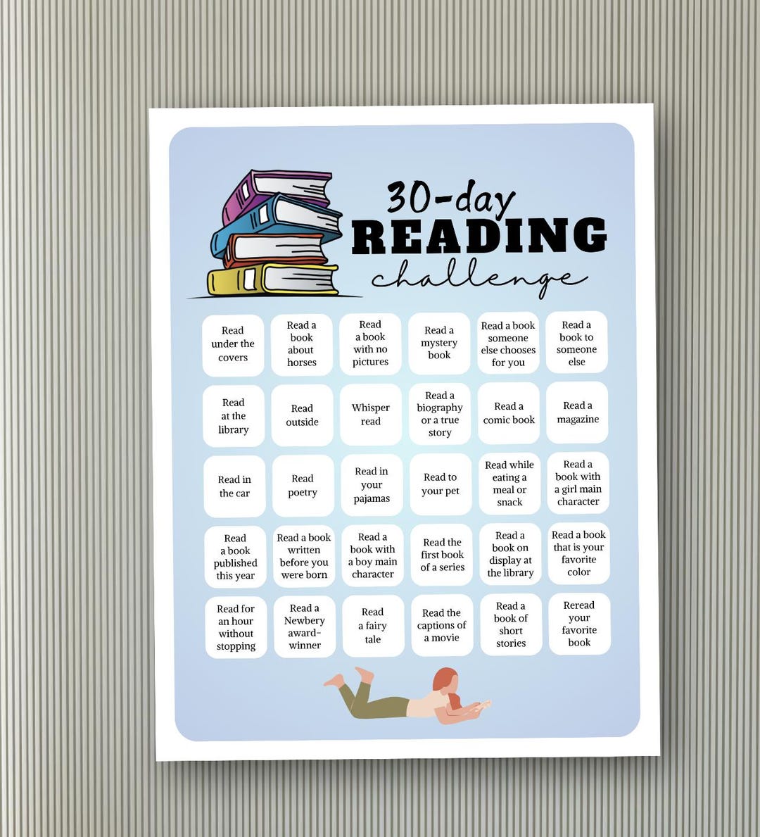 30 Day Reading Challenge Poster - Instant Download - 8.5"x11" Color PNG ...
