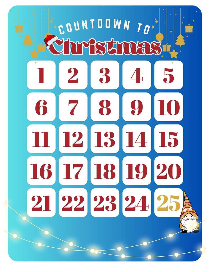 Countdown to Christmas Poster Instant Download 8.5x11 Color PNG - Etsy
