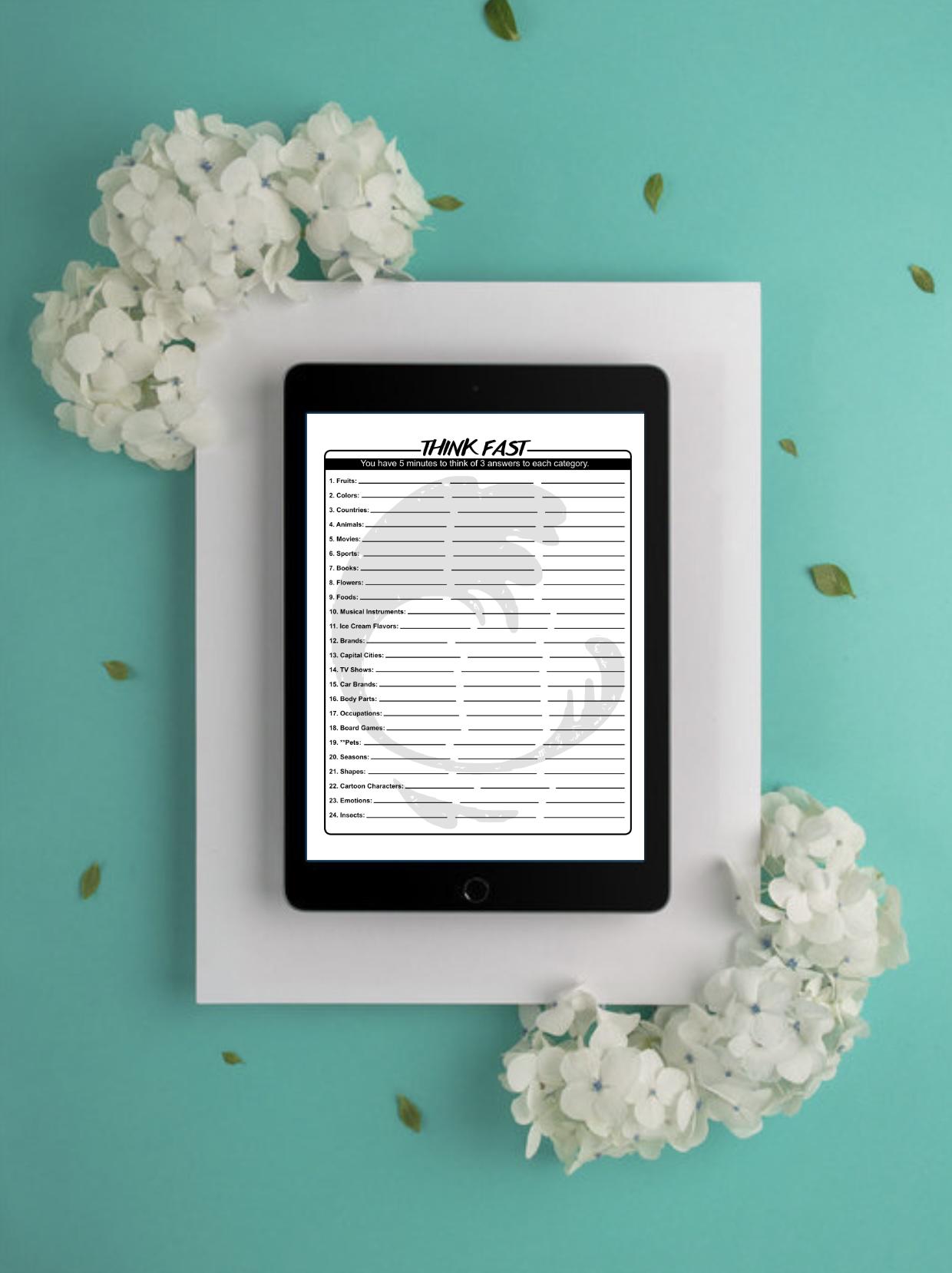 Think Fast Game Printable - Fun & Engaging Party Game - Etsy