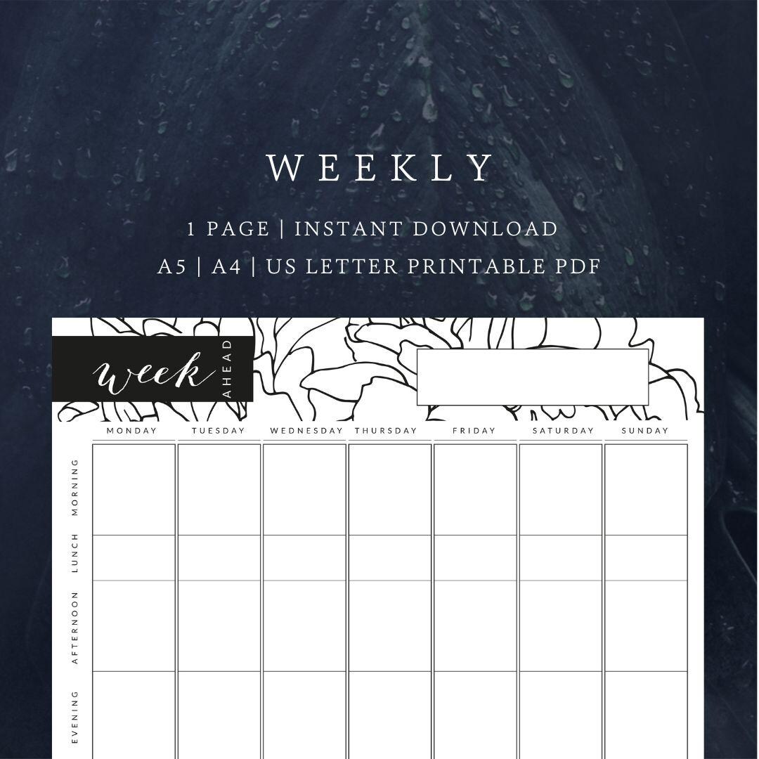 Weekly Planner | Horizontal Planner Printable | Morning, Lunch ...