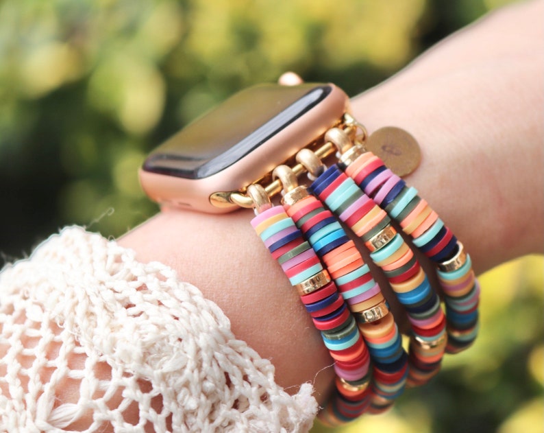 Rainbow Watch Band / Compatible With Apple Watch / Clay Beaded | Etsy