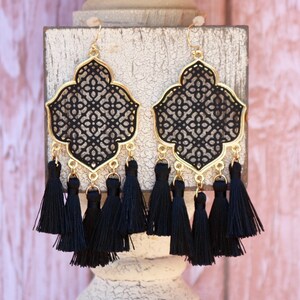 Filigree Arabesque Tassel Earrings Statement / Choose Your Color ...