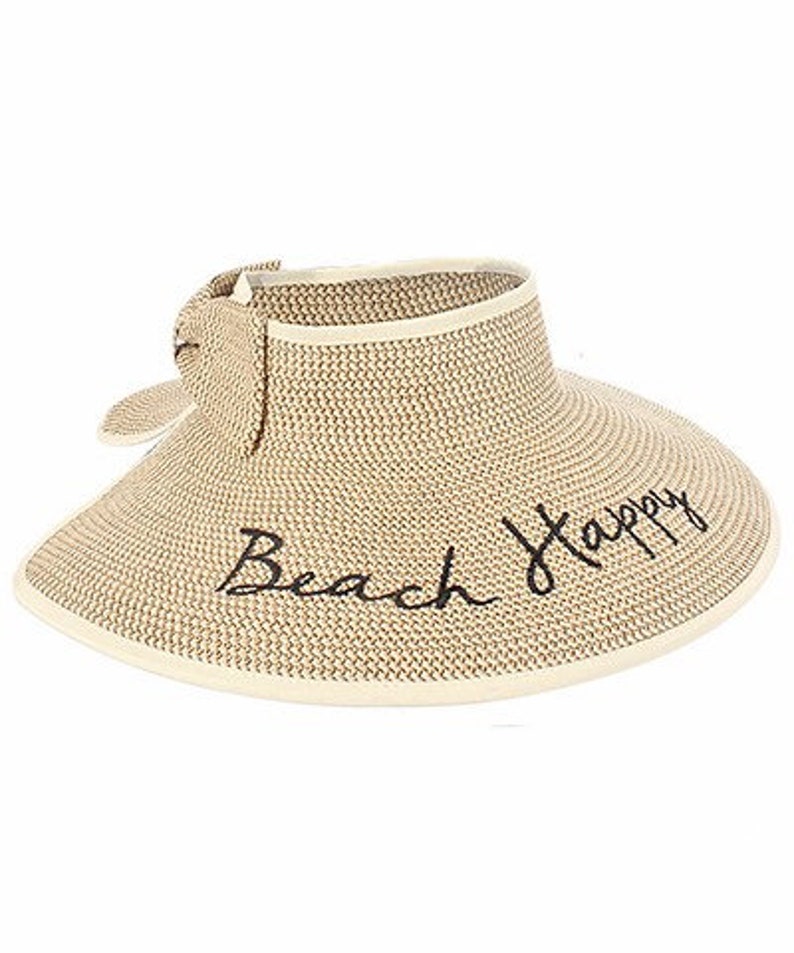 Straw and Paper Beach Visor Hat / Embroidered OR Vinyl Saying Phrase ...