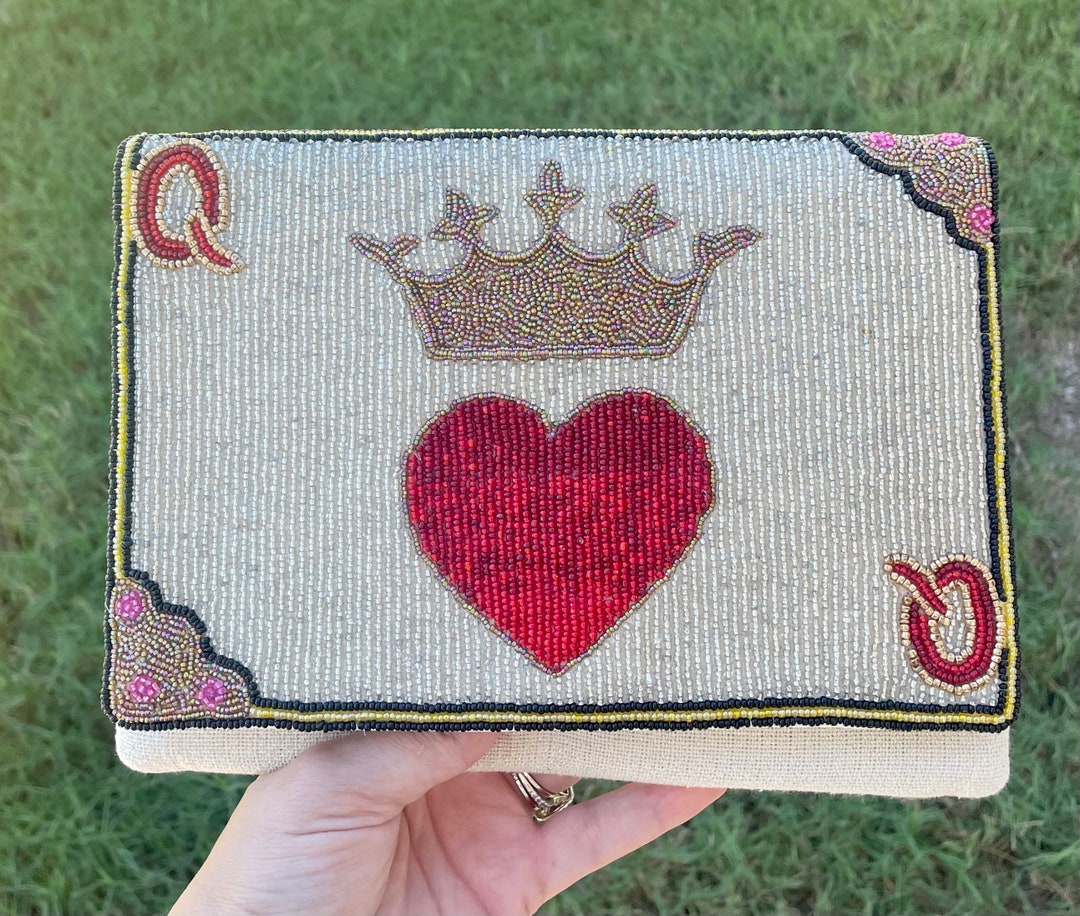 Beaded Queen of Hearts Clutch Purse / Black White Red / Casino Vegas ...