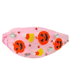 Candy Corn Pumpkin Halloween Headband / Rhinestone Seed Bead Beaded ...