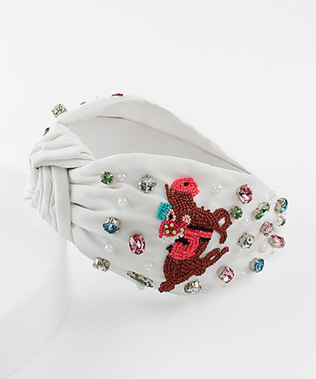Jockey Horse Headband / White Pink Beaded Rhinestone Jewel / Twist Top ...
