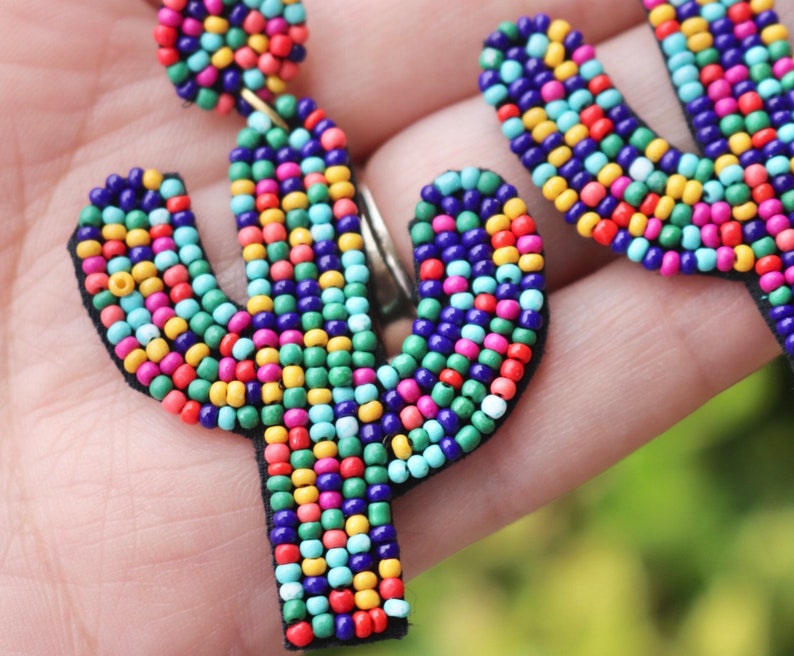 Cactus Earrings / Seed Bead Post / Statement Jewelry / Kitschy | Etsy