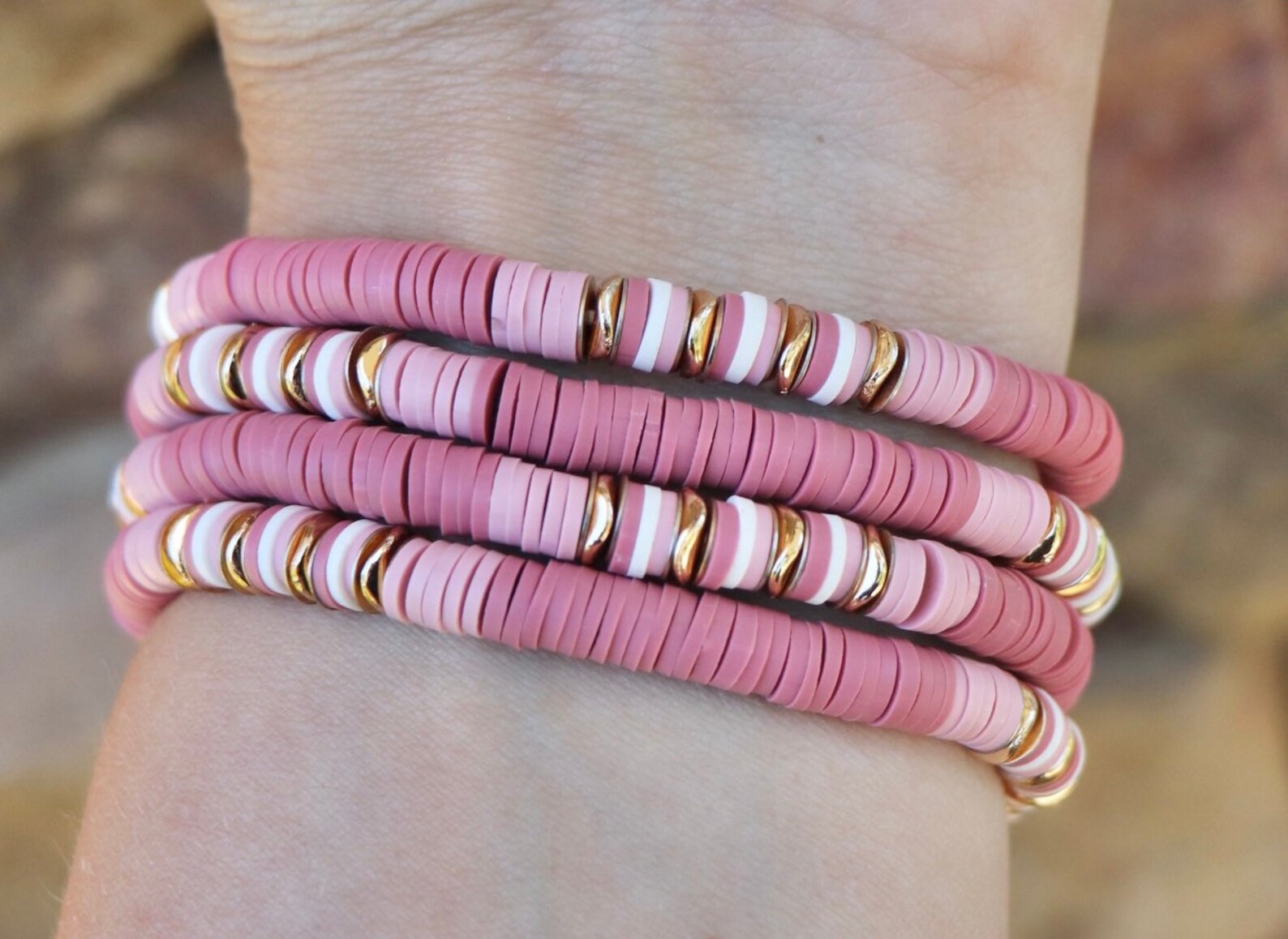 Clay Beaded Watch Band / Apple Watch Compatible / Black Pink Beige ...