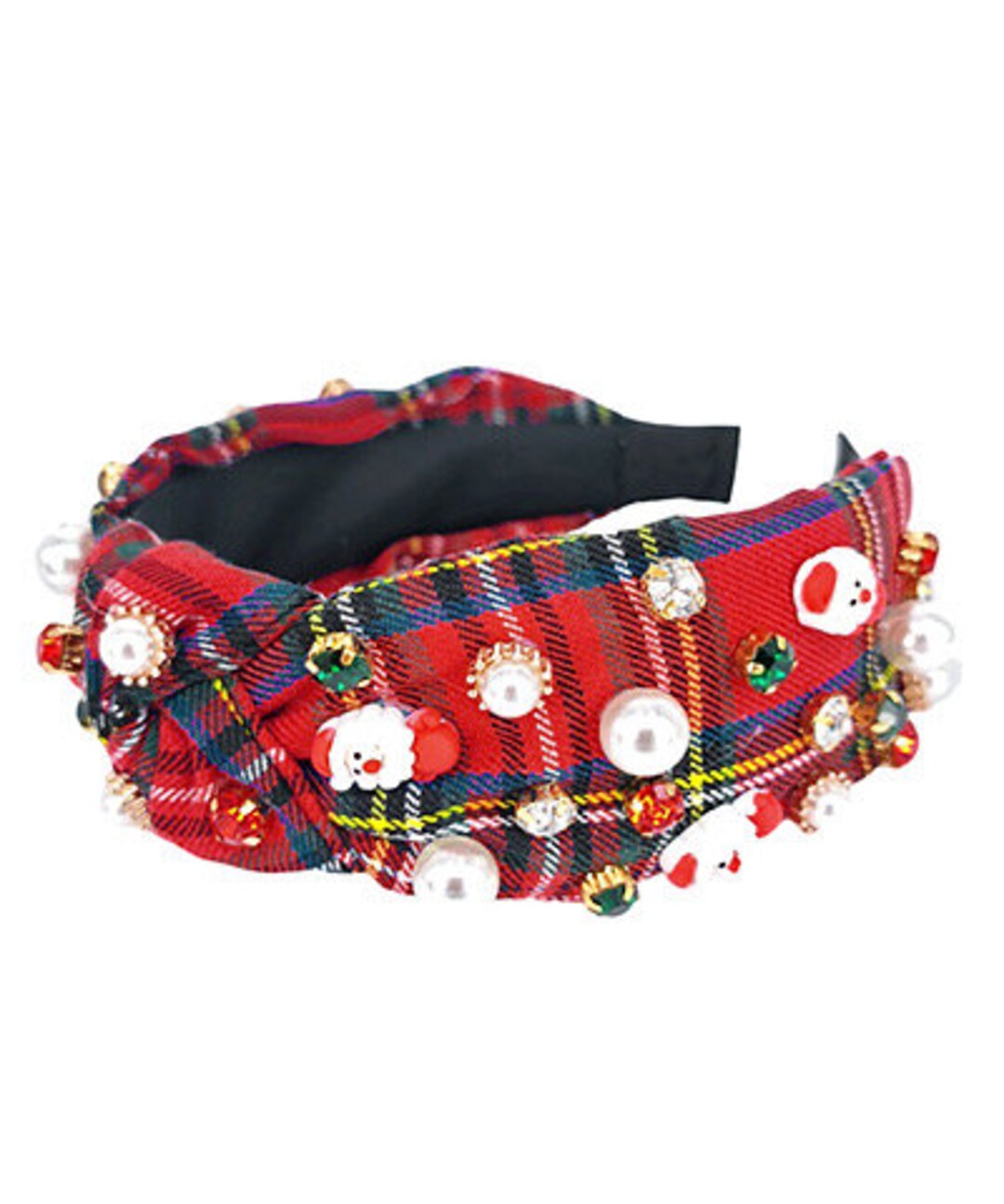 Santa Claus Christmas Headband / Plaid Pearl Rhinestone Beaded / Knot ...
