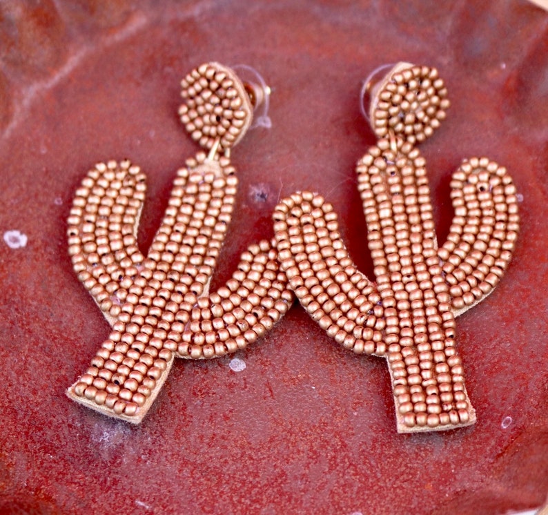 Cactus Earrings / Seed Bead Post / Statement Jewelry / Kitschy | Etsy