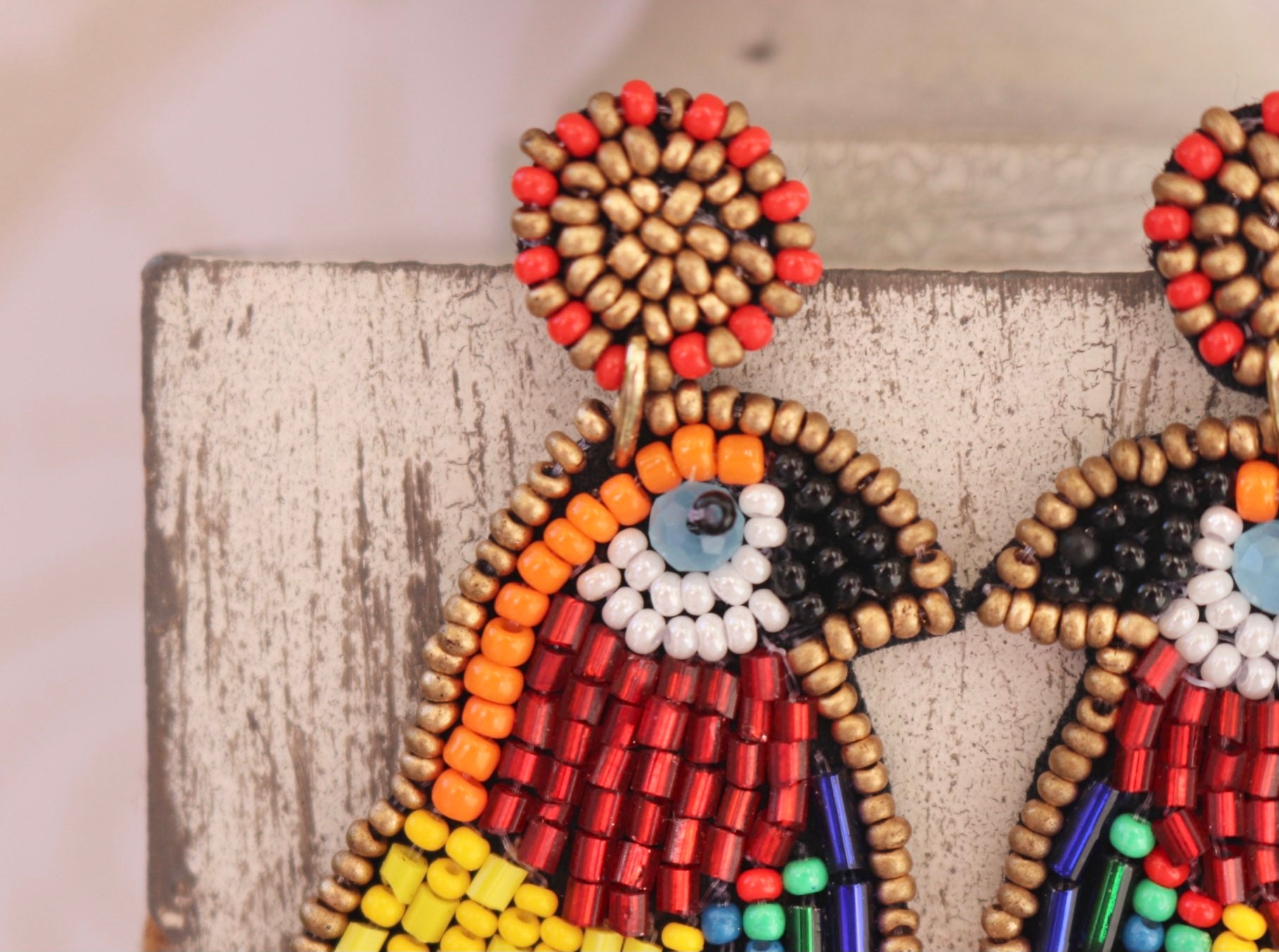 Beaded Parrot Earrings Rainbow / Round Post / Seed Beads / | Etsy