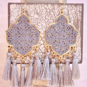 Filigree Arabesque Tassel Earrings Statement / Choose Your Color ...