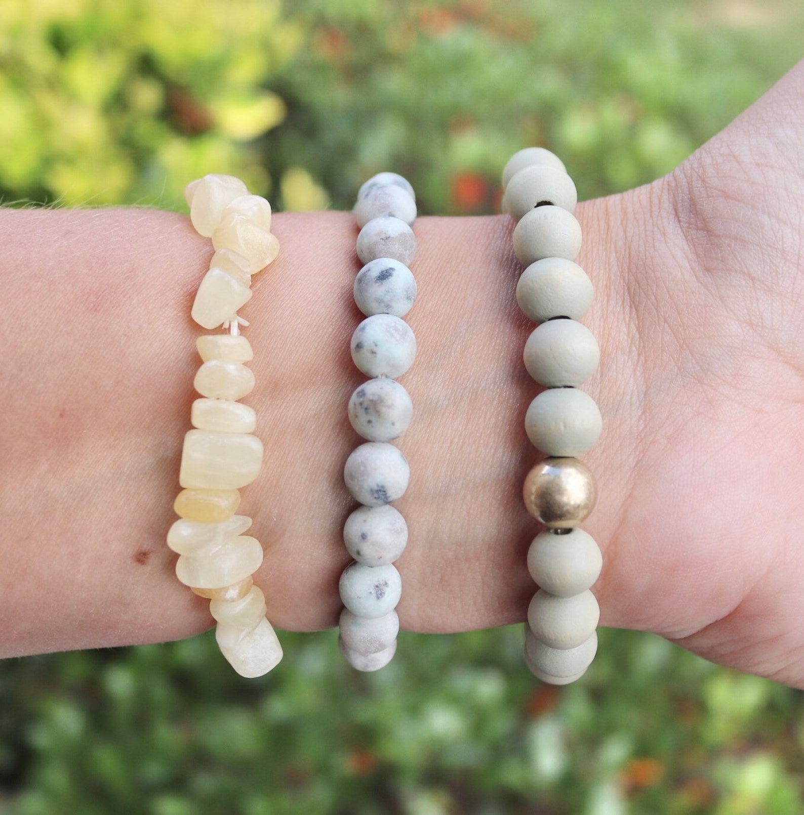 Druzy Bracelets / Beaded Stackable Arm Candy / Howlite Wood Bead Arm ...