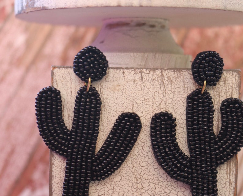 Cactus Earrings / Seed Bead Post / Statement Jewelry / Kitschy | Etsy