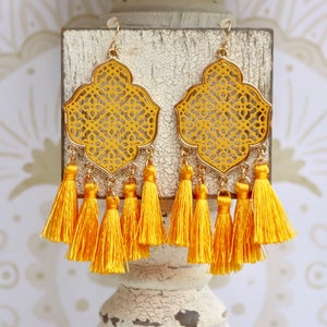 Filigree Arabesque Tassel Earrings Statement / Choose Your Color ...