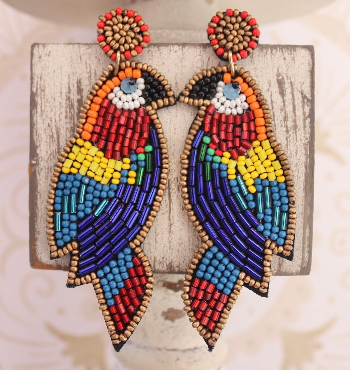 Beaded Parrot Earrings Rainbow / Round Post / Seed Beads / - Etsy