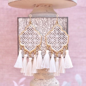 Filigree Arabesque Tassel Earrings Statement / Choose Your Color ...