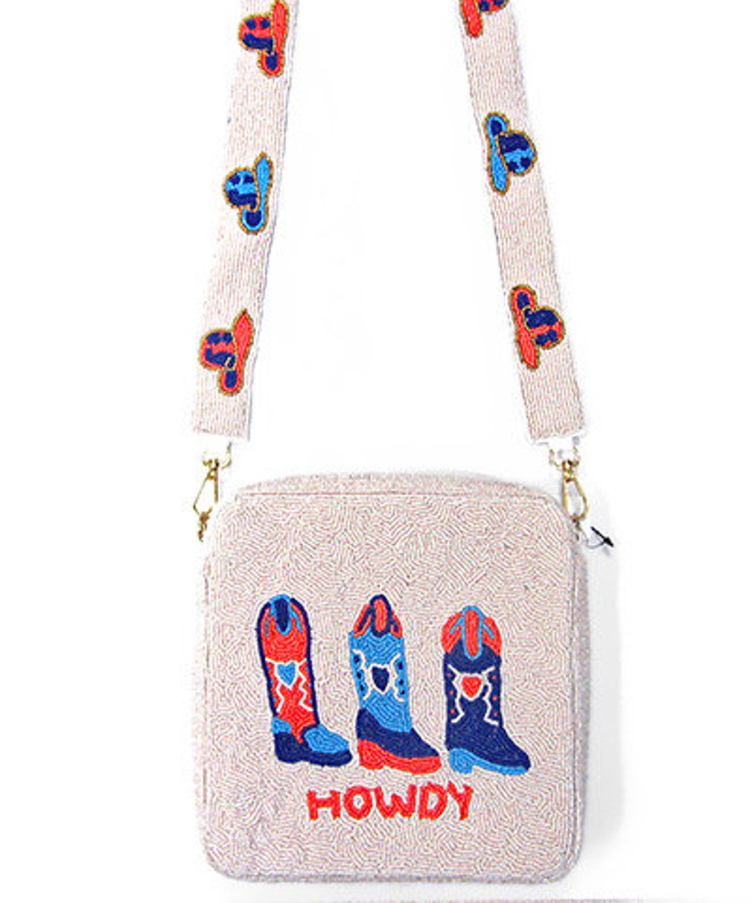 HOWDY Cowgirl Beaded Bag Purse Crossbody / Boots / Box Zipper Closure ...