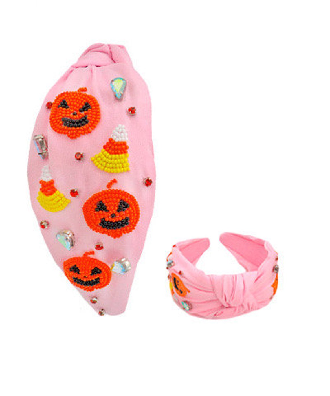 Candy Corn Pumpkin Halloween Headband / Rhinestone Seed Bead Beaded ...