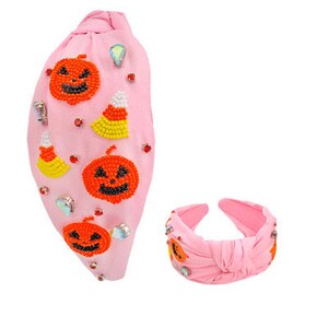 Candy Corn Pumpkin Halloween Headband / Rhinestone Seed Bead Beaded ...
